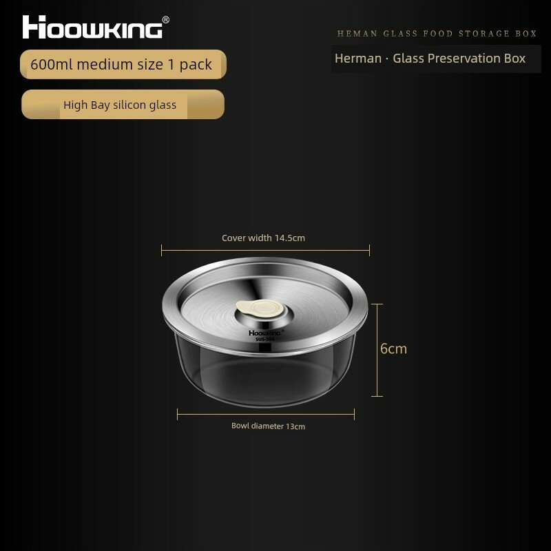 Средний прозрачный стеклянный контейнер из толстого боросиликатного стекла с крышкой 1 шт. для кухни и холодильника