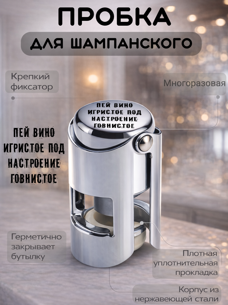 Металлическая пробка для шампанского, многоразовая с гравировкой