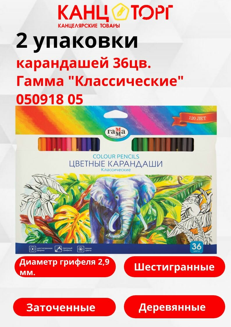 2 упаковки карандашей 36цв. Гамма "Классические" 050918 05