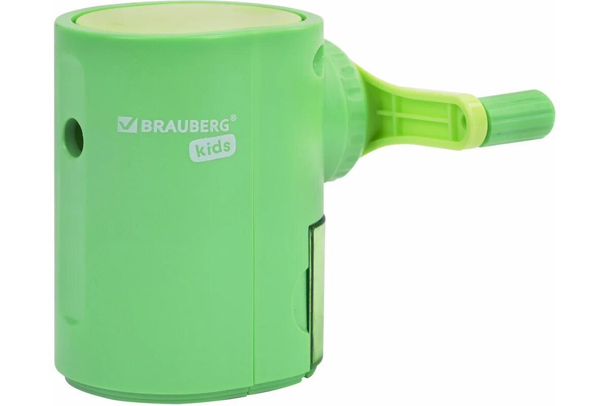 Точилка механическая BRAUBERG KIDS для чернографитных и цветных карандашей мятный корпус с креплением и контейнером для стружки