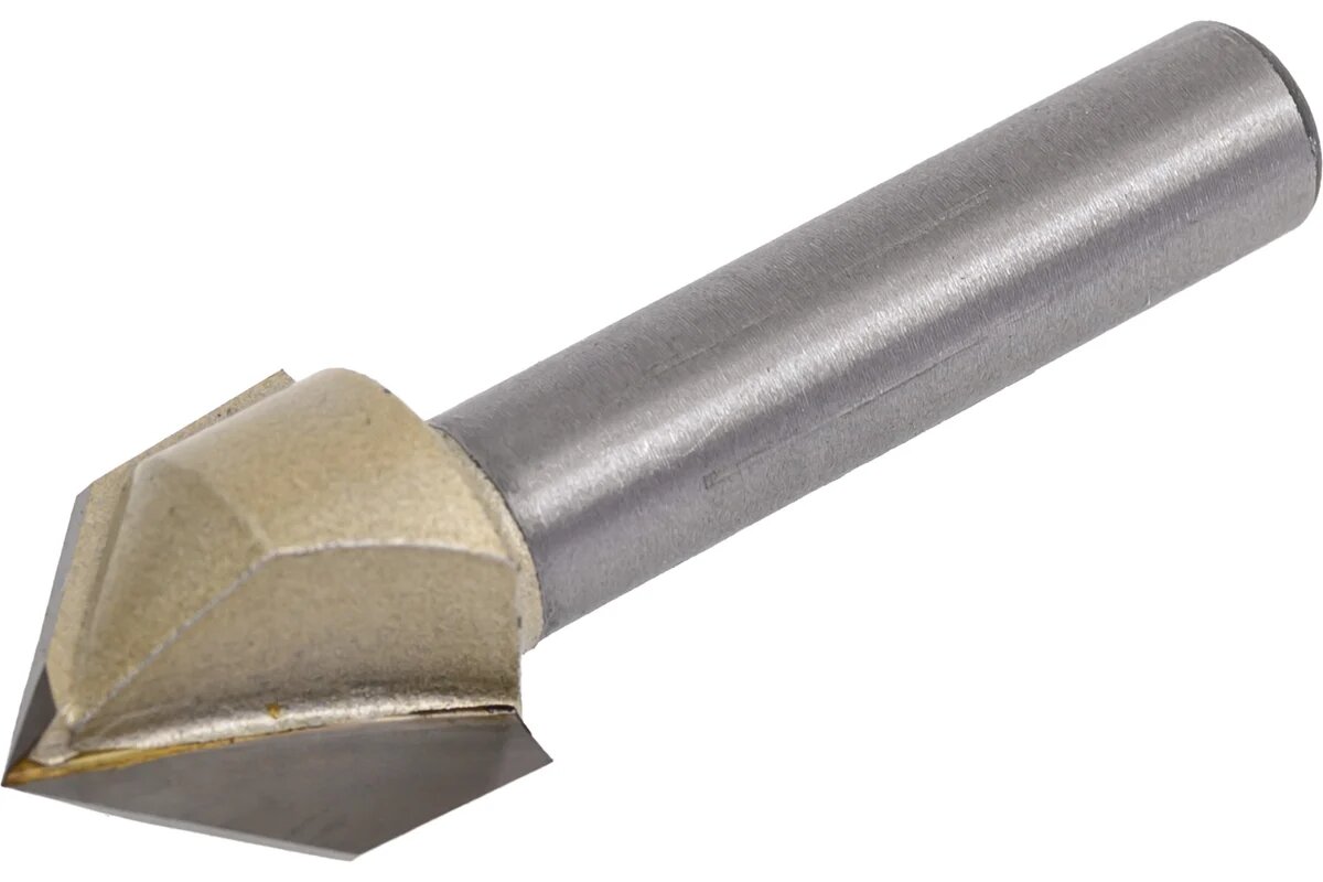 Фреза по дереву пазовая галтельная Strong 90° 16 × 16 мм с твердосплавными ножами, хвостовик 8 мм, высокая скорость работы, подходит для галтелей и сложных выемок в древесине, композитах и МДФ.