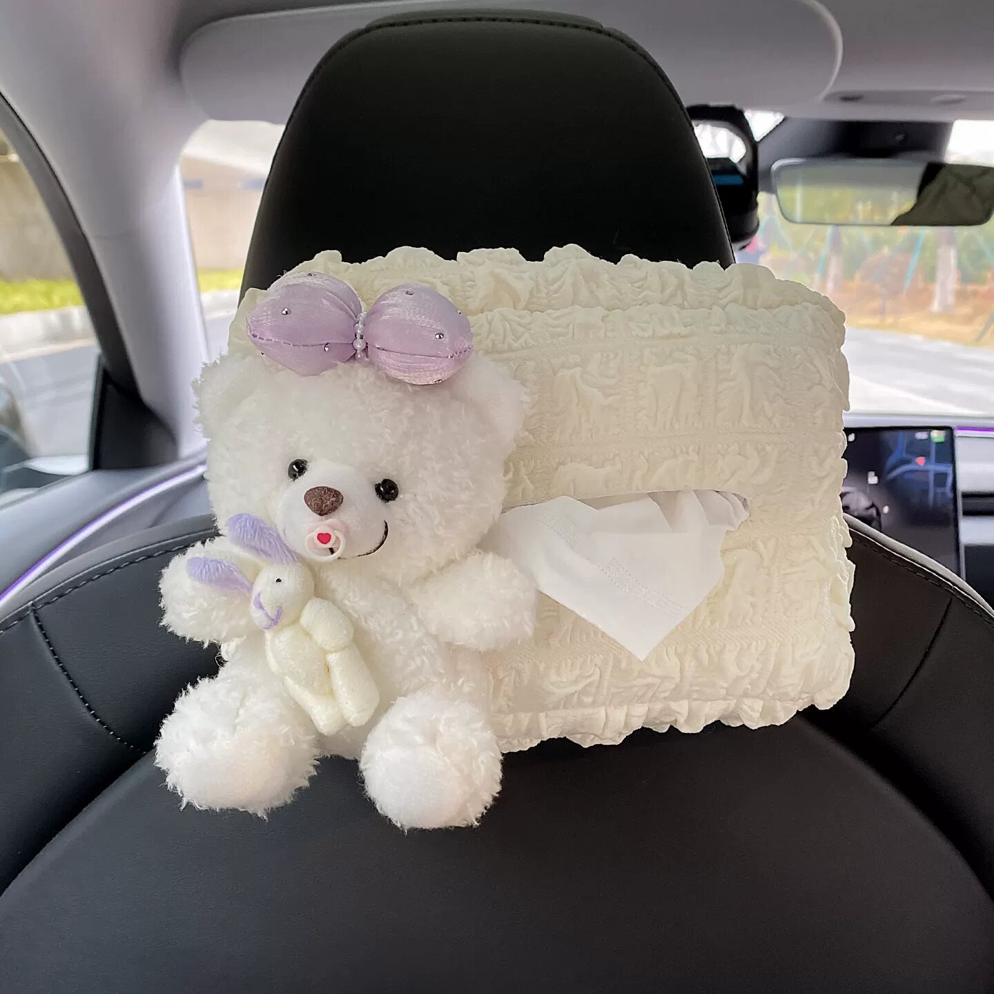 Роскошный держатель для салфеток с бантом, установка на спинку сиденья, фиолетовый, аксессуар для Tesla
