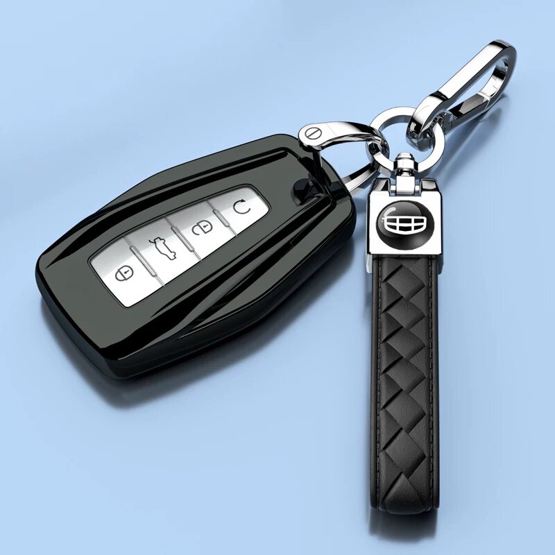 Кожаный брелок Geely Bingyue Cool Champion с вставкой из овчины - Темно-черный для автомобильных ключей