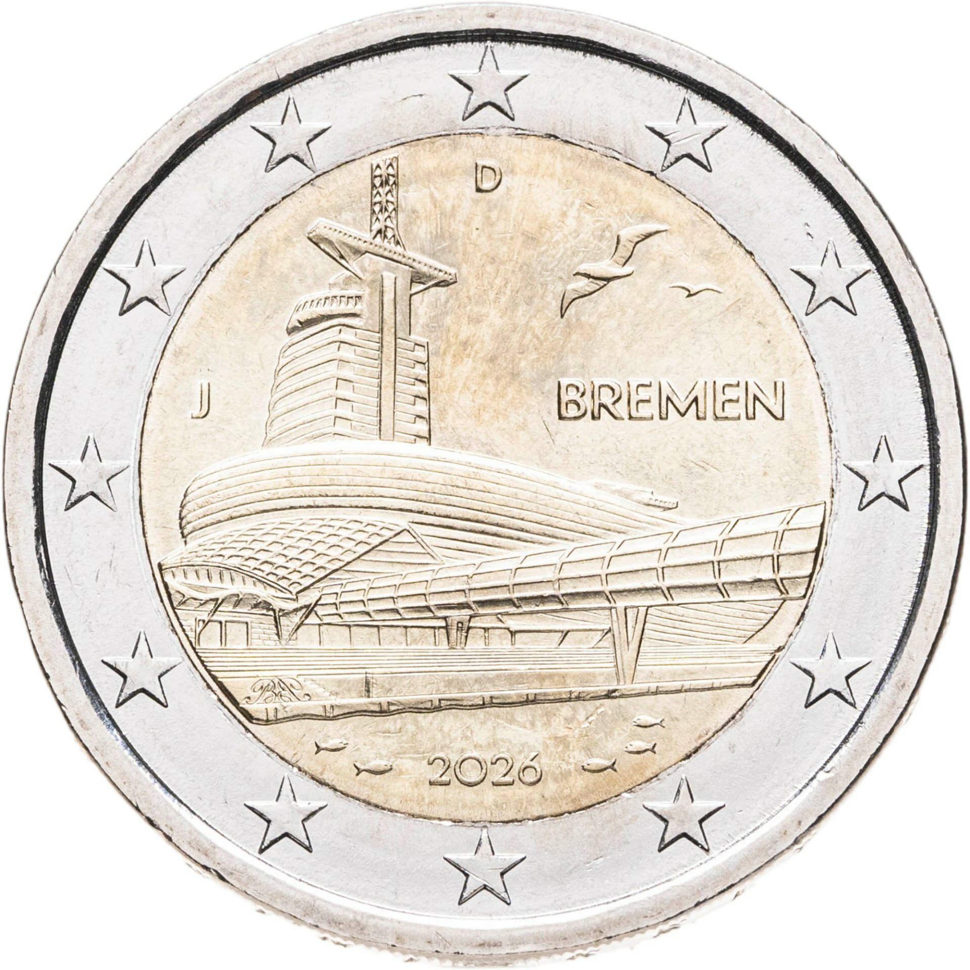 Германия 2 евро 2026 "Бремен музей климатических зон в г Бремерхафен" Двор J, Биметалл, в сохранности UNC