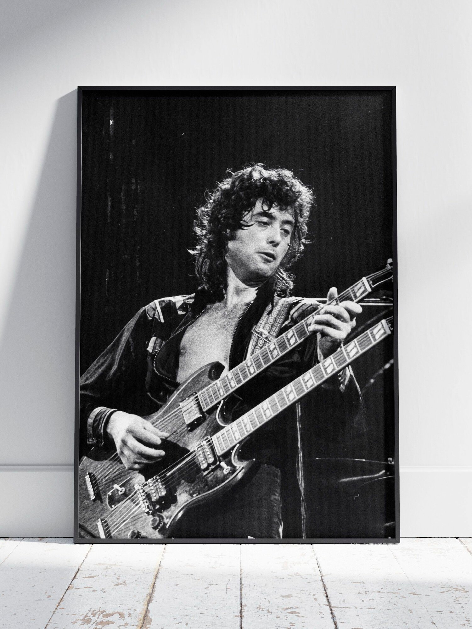 Плакат на стену для интерьера Лед Зеппелин (Джимми Пейдж - Jimmy Page 1) - Постер по музыке и артисту формата A4 (21x30 см)