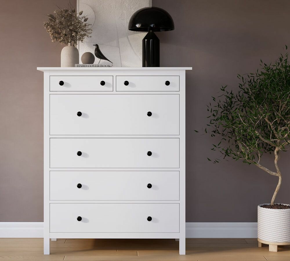 Комод 6 ящиков HEMNES Кымор белый, массив сосны, 108 x 131 x 50 см