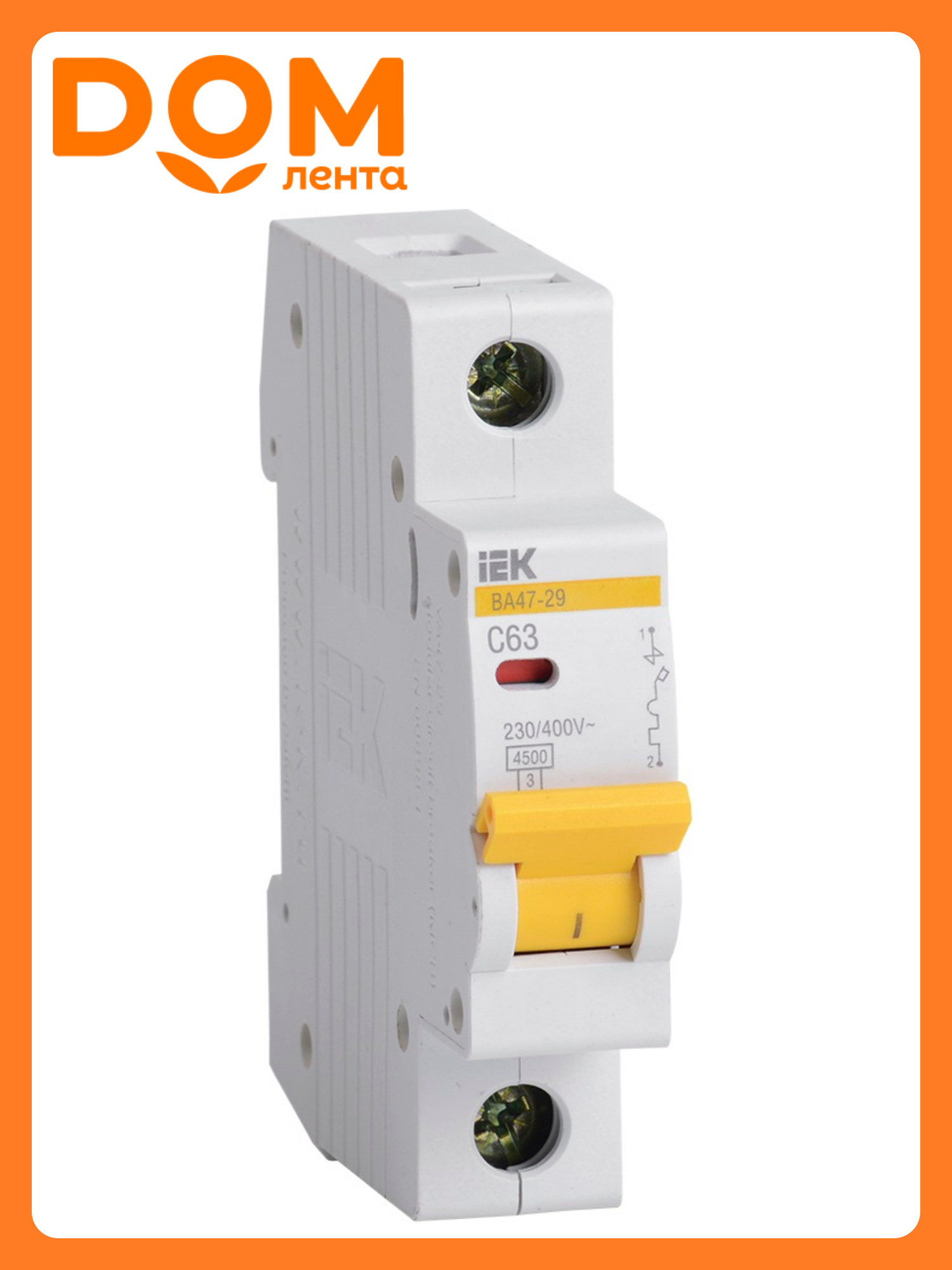 Автоматический выключатель IEK 1P x-ка C, 63A, 4500A, DIN-рейка