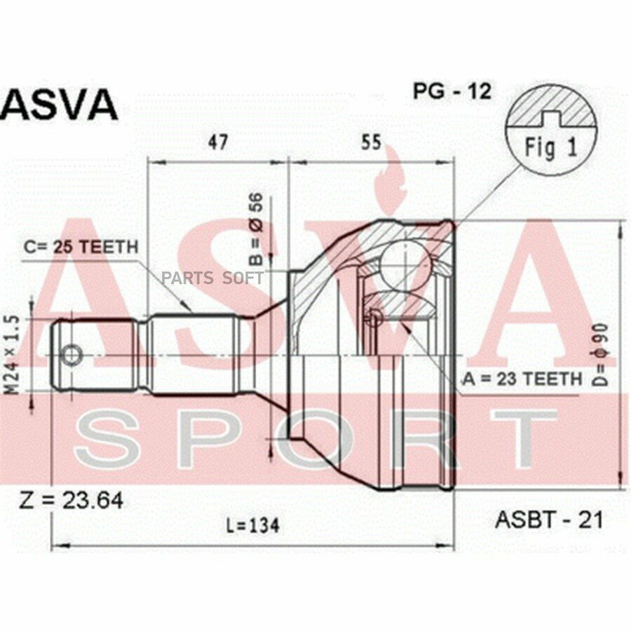 Шарнирный комплект, приводной вал от официального дистрибьютора, ASVA, артикул PG12