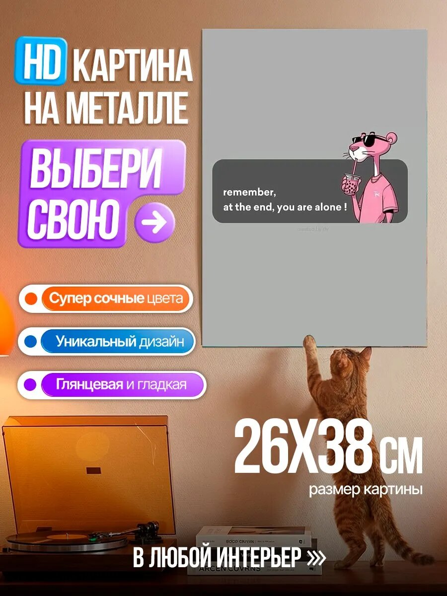 Картина на HD металле Розовая пантера одиночество