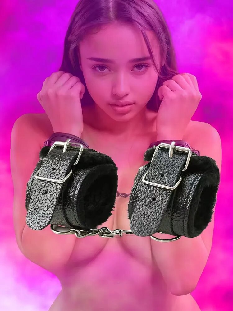 Наручники бдсм металлические черные с мехом 18+