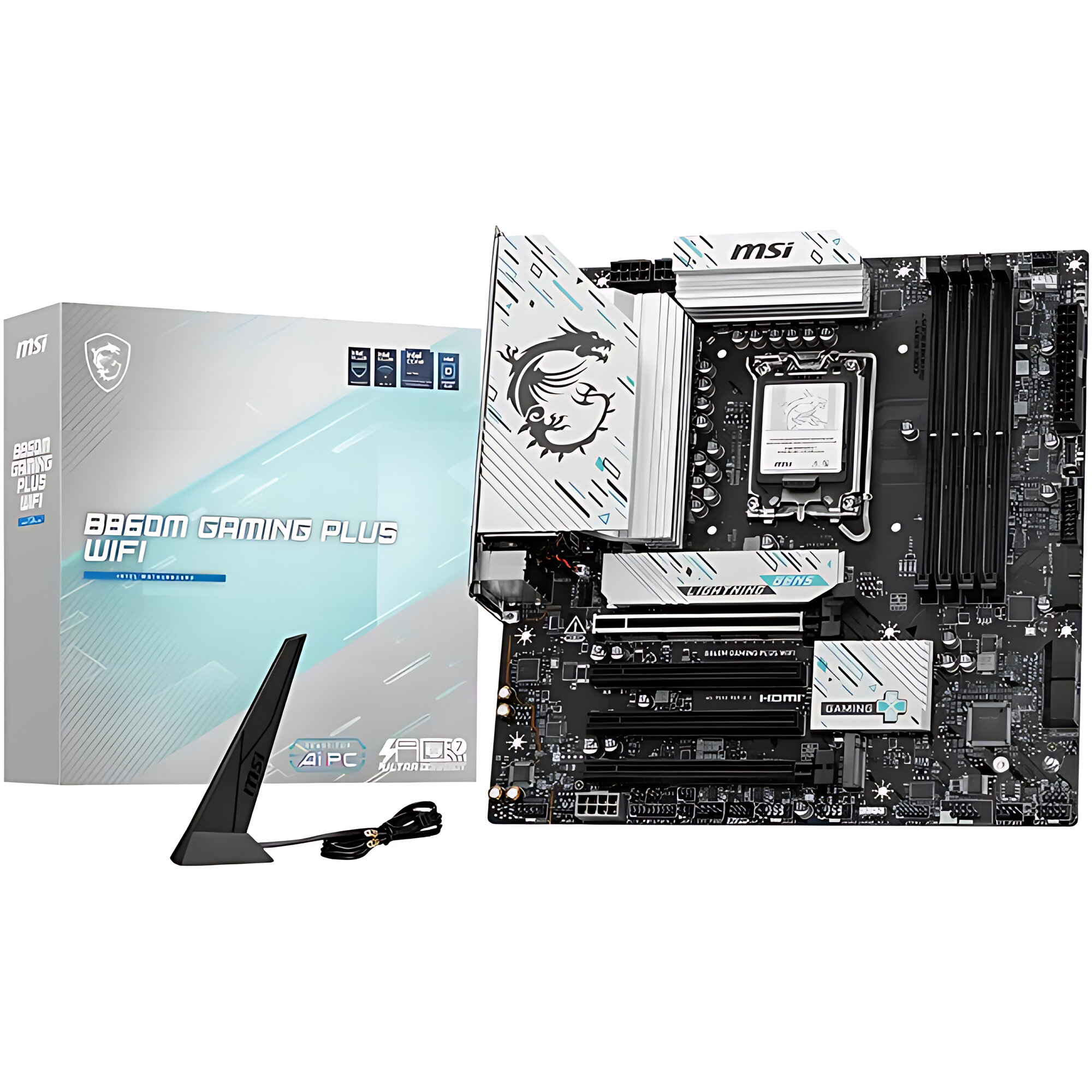 Материнская плата MSI B860M GAMING PLUS WIFI (LGA1851/B860/4xDDR5/4xPCI-Ex16/3xM.2/Wi-Fi/BT/SB/GLAN/DP/HDMI/Type-C/mATX)