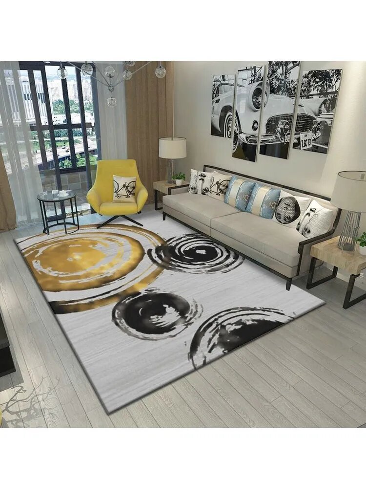 Ковер прямоугольный 140x200 см, микрофибра, войлок, абстрактный рисунок, желтый