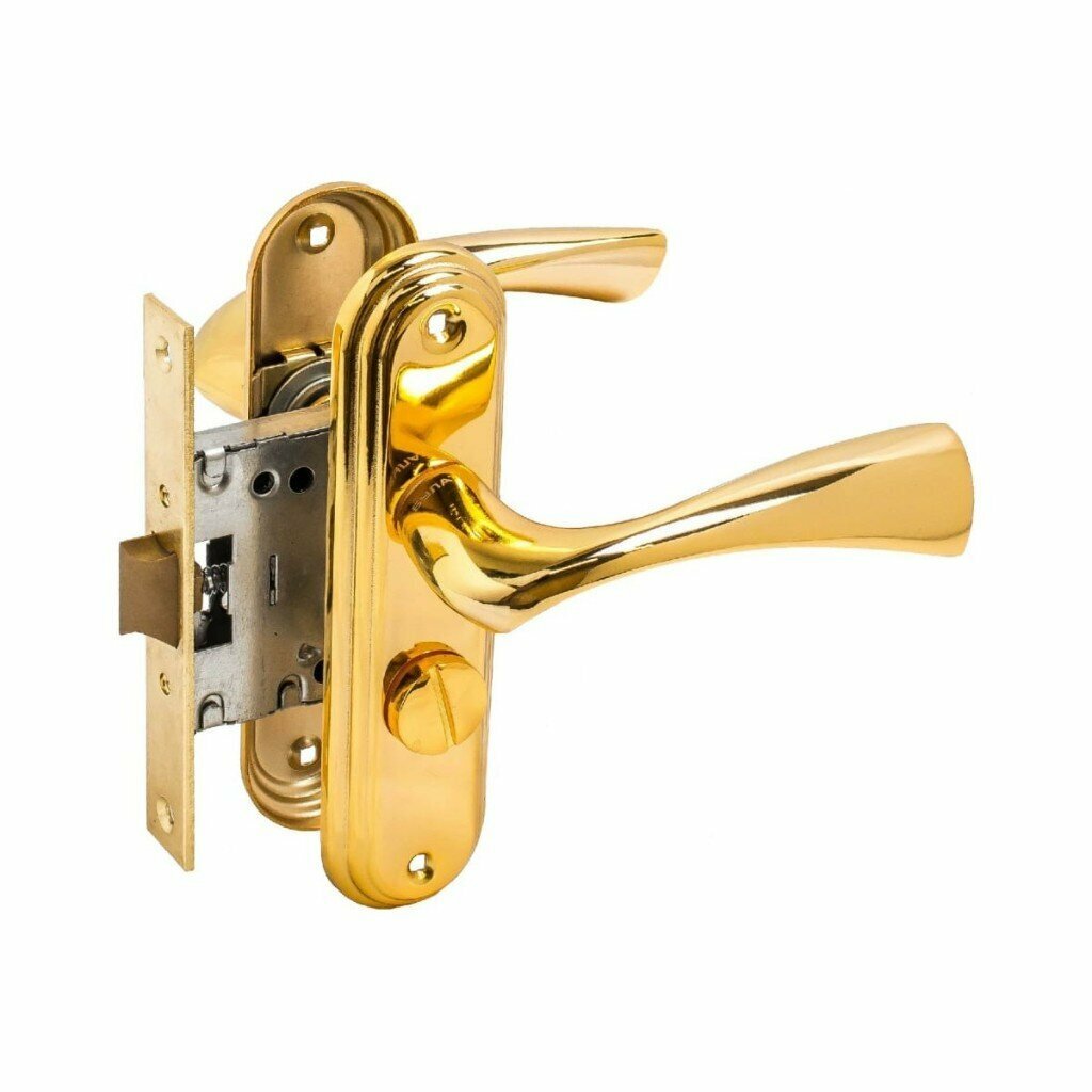 Защелка Булат ЗЩ1-Д03.05 альфа 13959 с фиксатором золотая, левая наружная или правая внутренняя дверная фурнитура