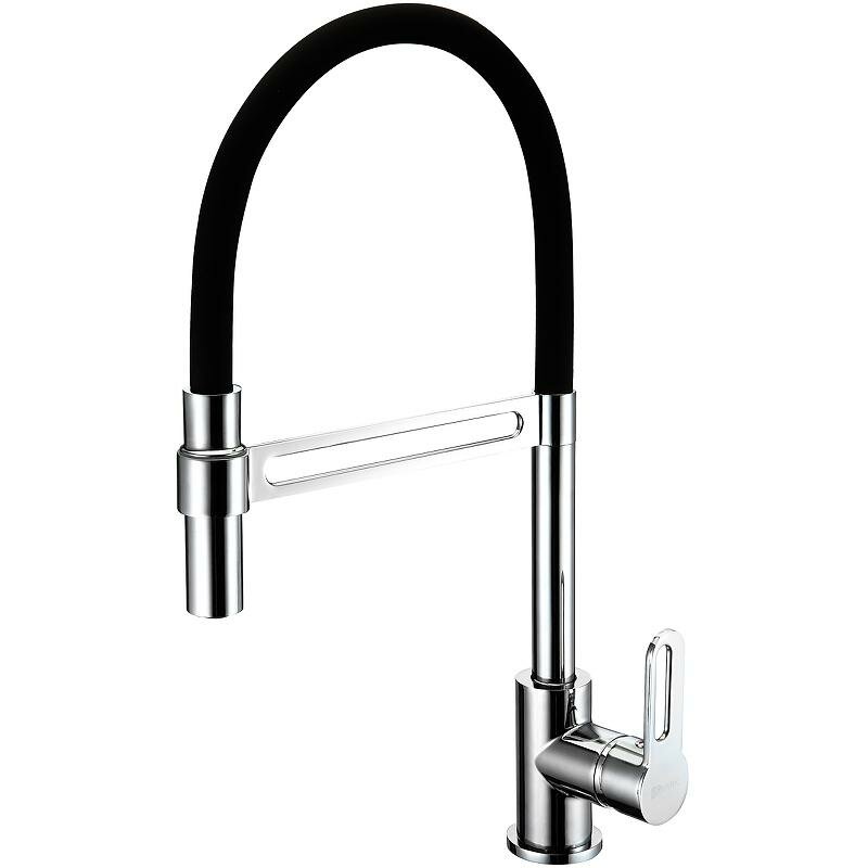 Смеситель для кухни Lemark Soul LM6006C хром черный, с гибким изливом, рычажный, латунь