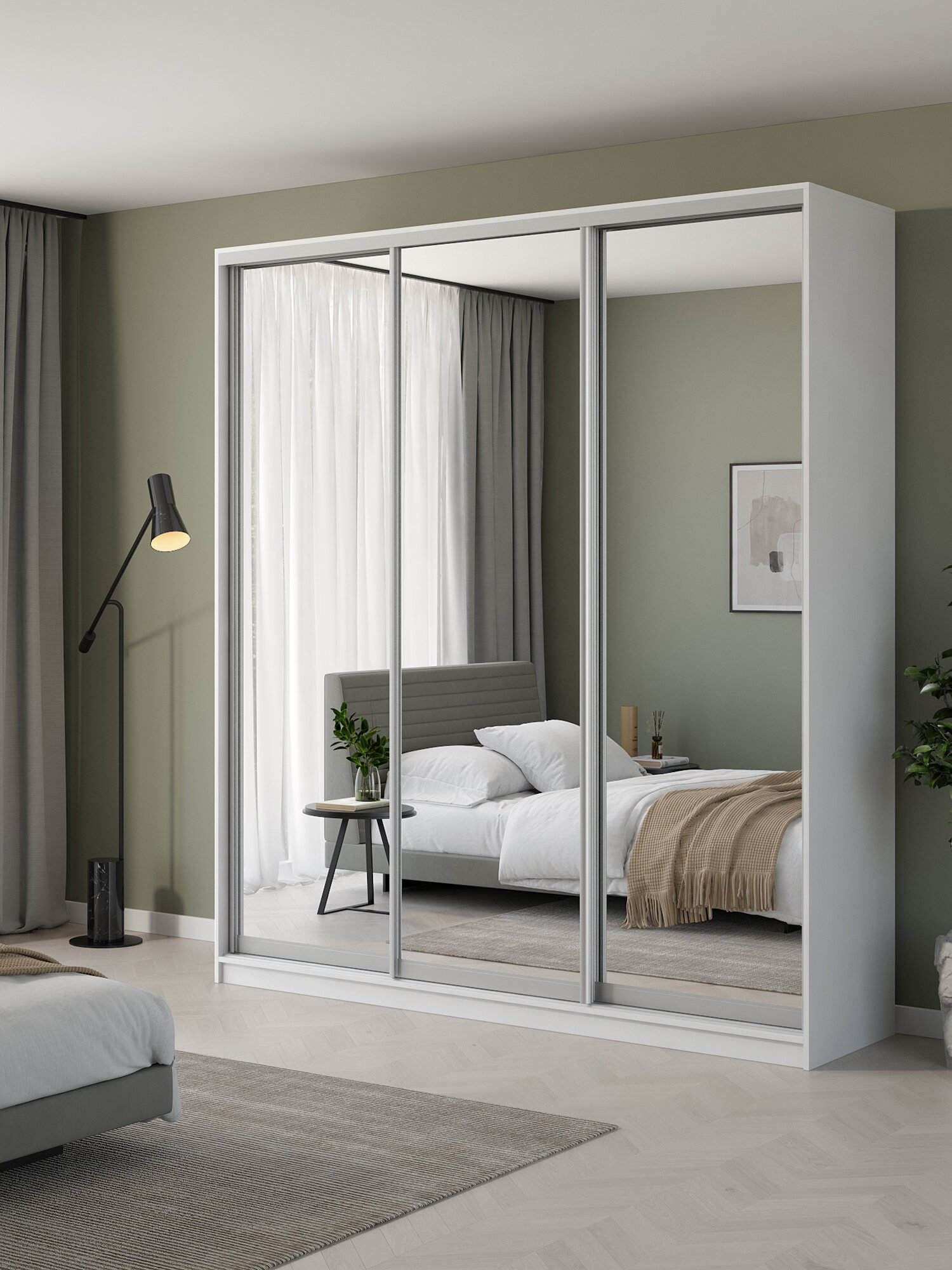 Шкаф купе Матэрна белый зеркальный 210х58х240 см