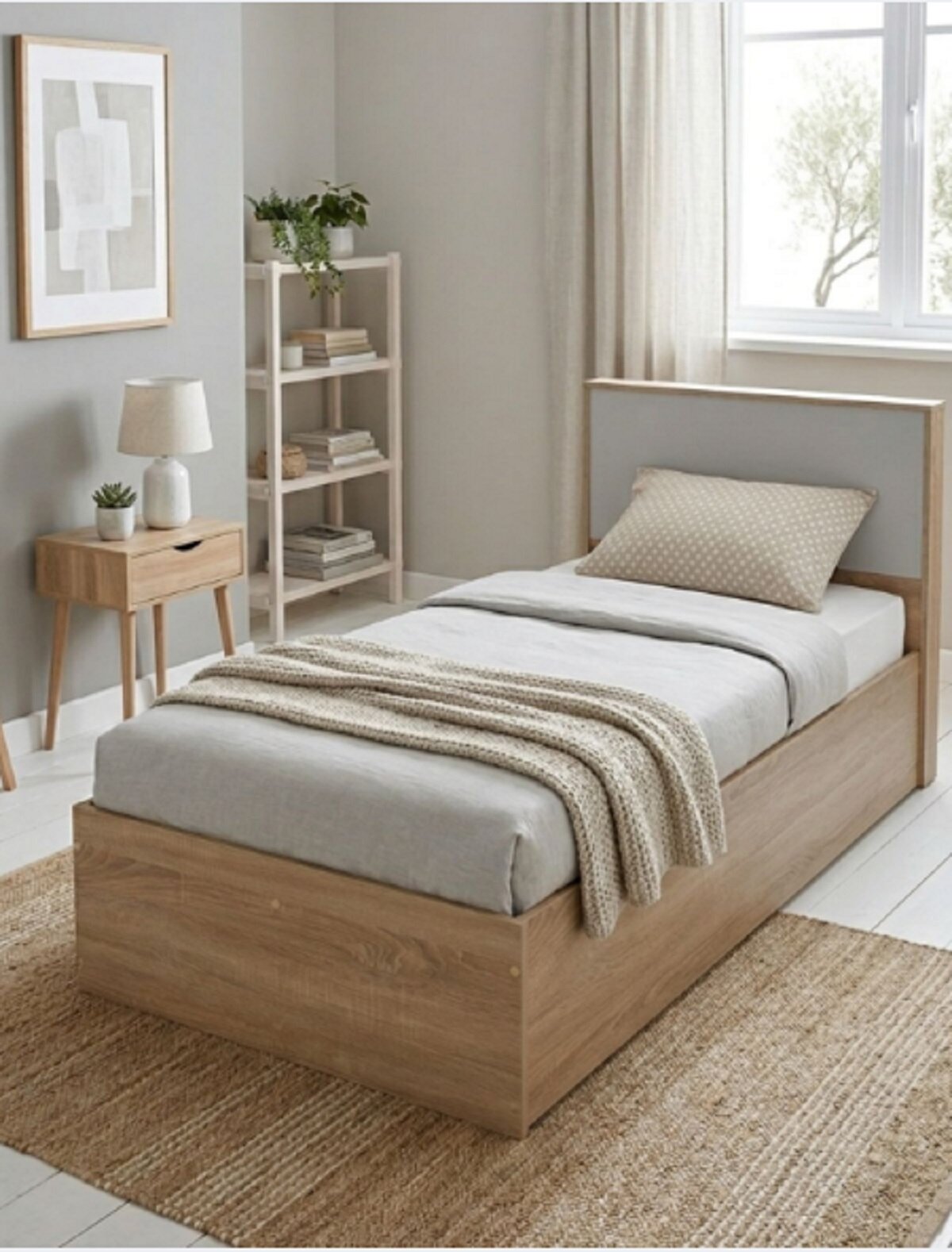 Кровать с полкой мира сп. м. 80х180 см, Дуб сонома/Белый (настил в комплекте)