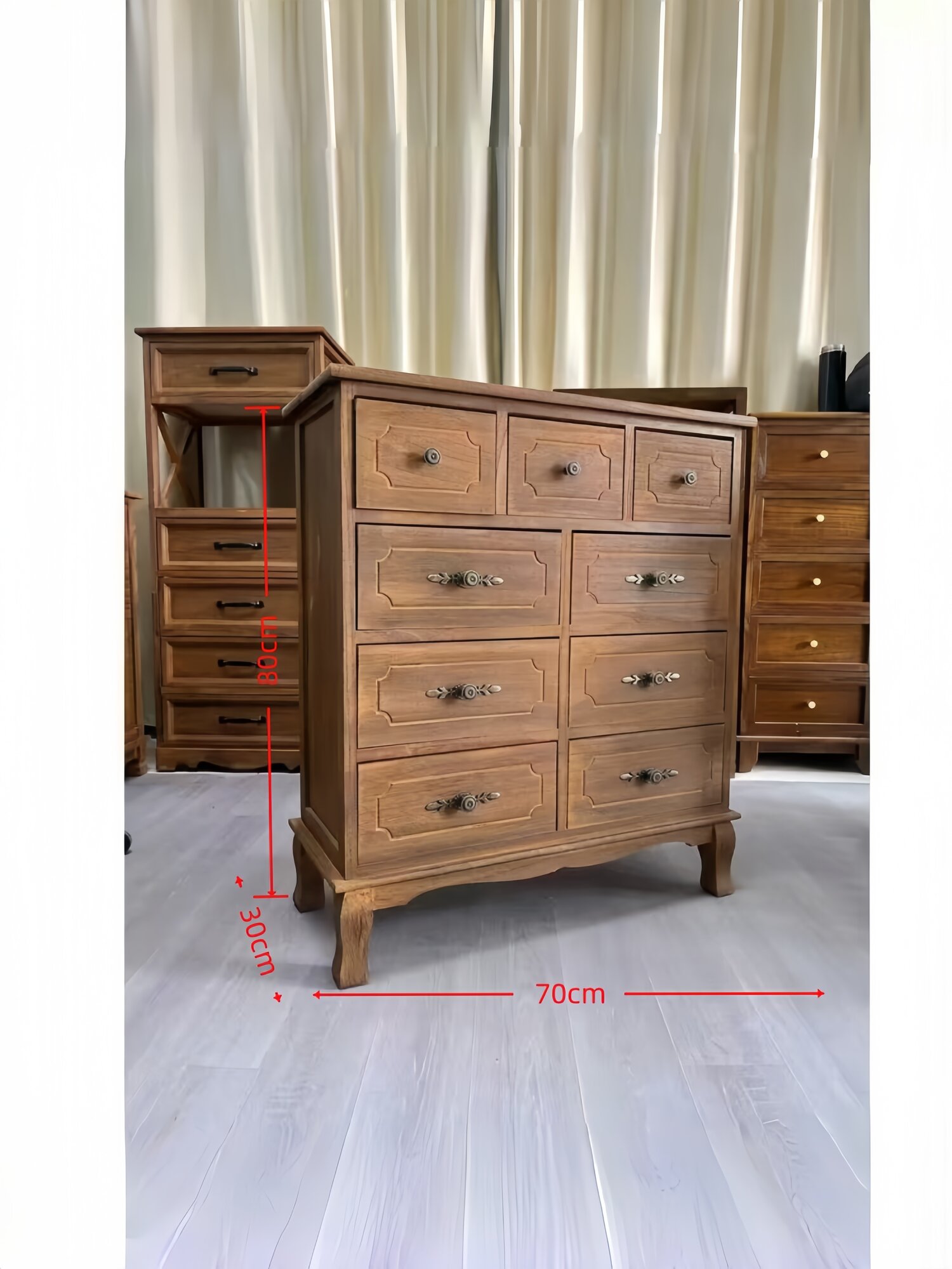 Комод "Американский кантри", массив дерева, 70х30х80 см, 9 ящиков, бесцветный