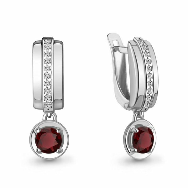 Серьги, серебро, 925 проба, родирование, фианит, гранат