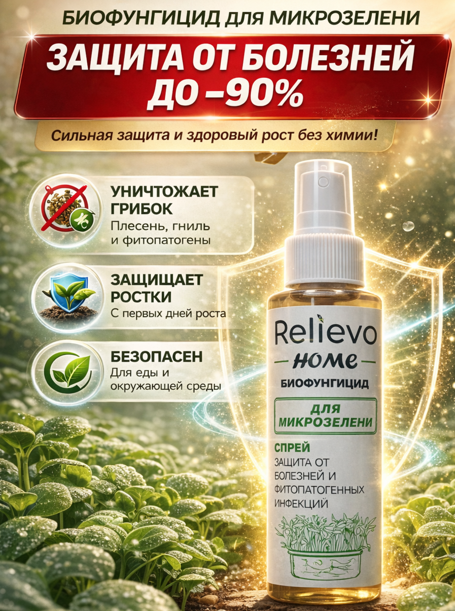 Биофунгицид "Relievo Home", для защиты микрозелени от болезеней