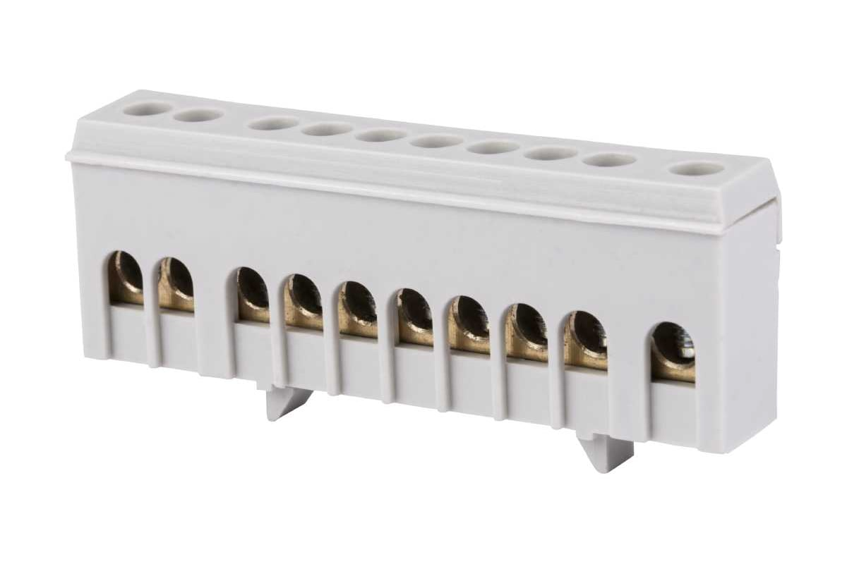 Набор Шина "L" "фаза" в сером изоляторе на DIN-рейку 6x9мм 10 групп TDM {SQ0801-0211} (20 шт)