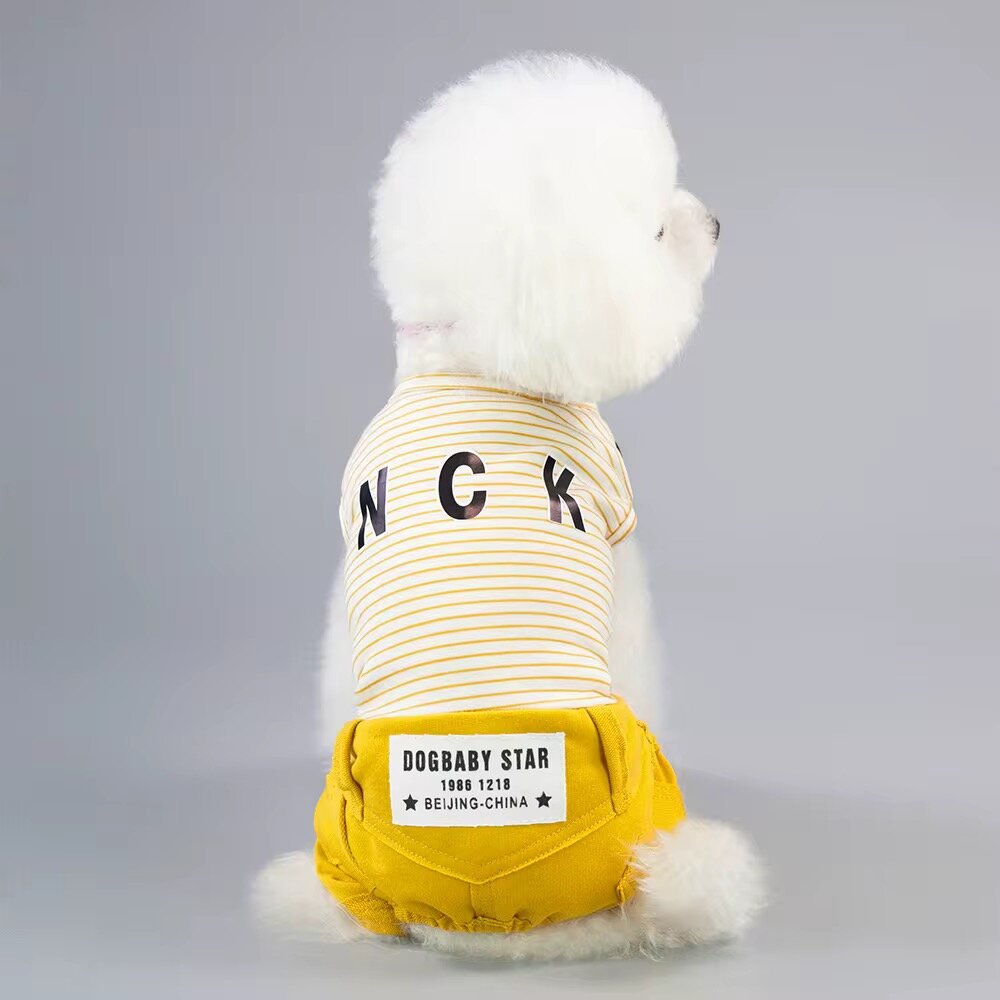 Костюм летний «NCK" для собак, желтая полоска и желтые штаны . Размер XL .