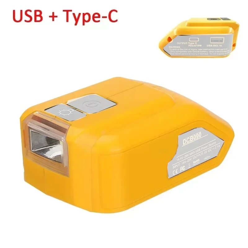 USB-адаптер ZUIDID для аккумуляторов Dewalt 18-20В с подсветкой