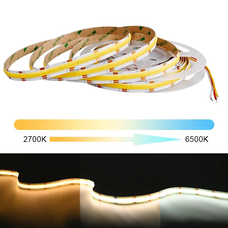 Светодиодная лента COXO COB CCT, 5м, DC 12V, 608 LED/м