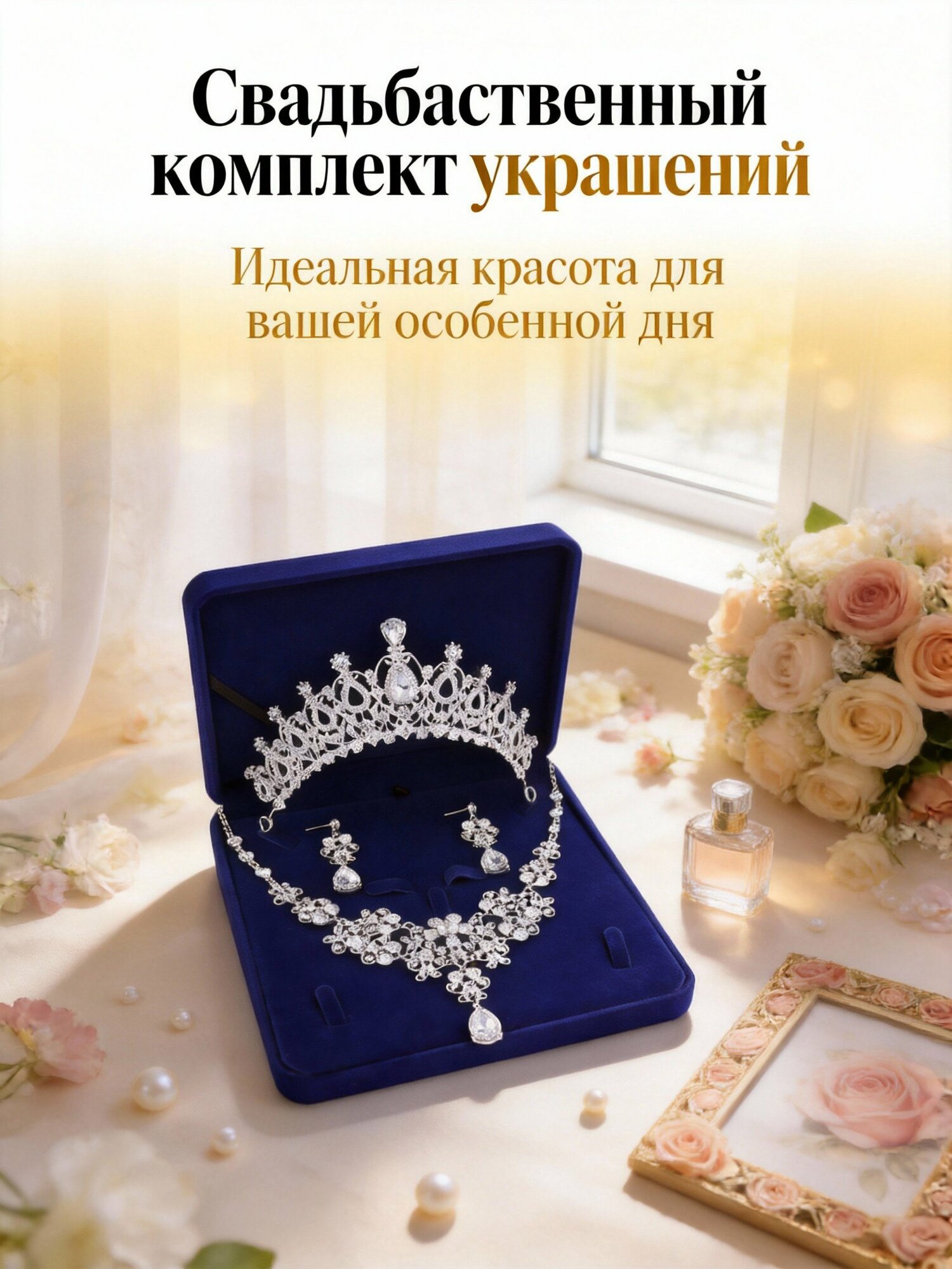 Свадебный комплект с короной, серебряное ожерелье с короной, браслет и серьги из сплава для невесты — классический элегантный набор