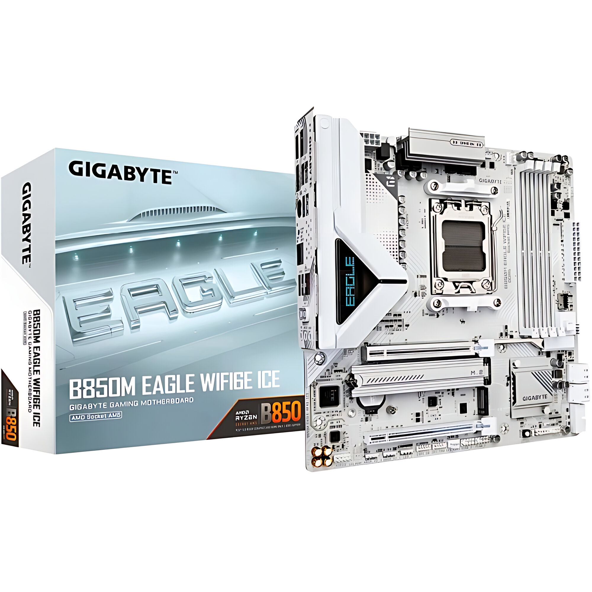 Материнская плата GIGABYTE B850M EAGLE WIFI6E ICE (AM5/AMD B850/2xDDR5/2xPCI-Ex16/2xM.2/SB7.1/Wi-Fi/BT/GLAN/HDMI/ATX)
