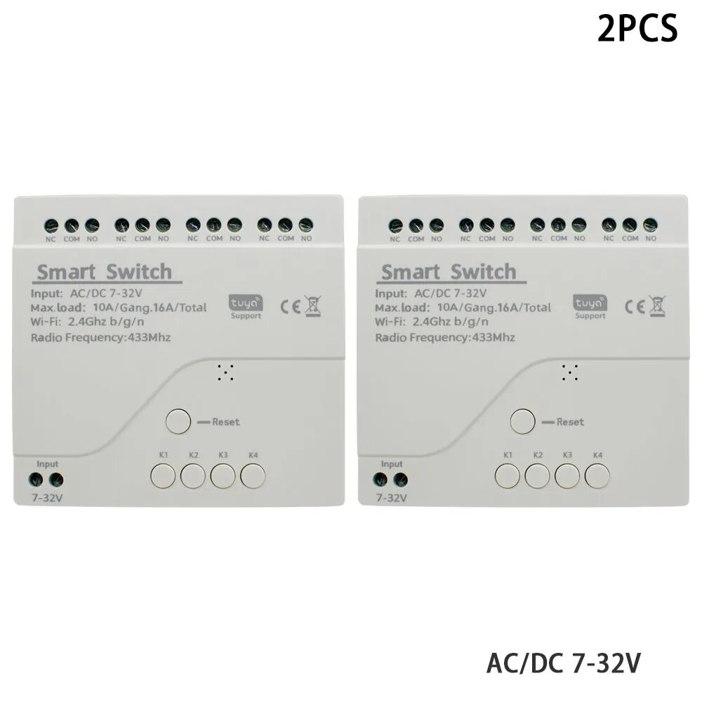 2шт Tuya Smart Wifi Motor Switch Module 4 канала AC 7-32V RF 433 Радиопульт дистанционного управления для Alexa Home