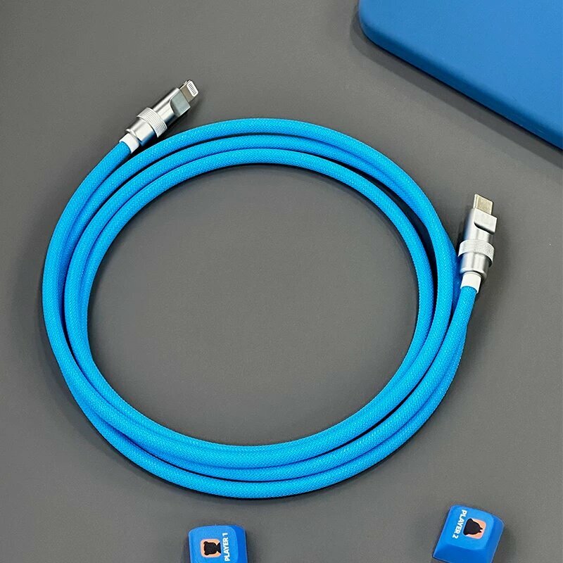 Плетеный кабель 2 м Type-C к Lightning для iPhone 8-14, небесно-голубой, быстрая зарядка, без адаптера
