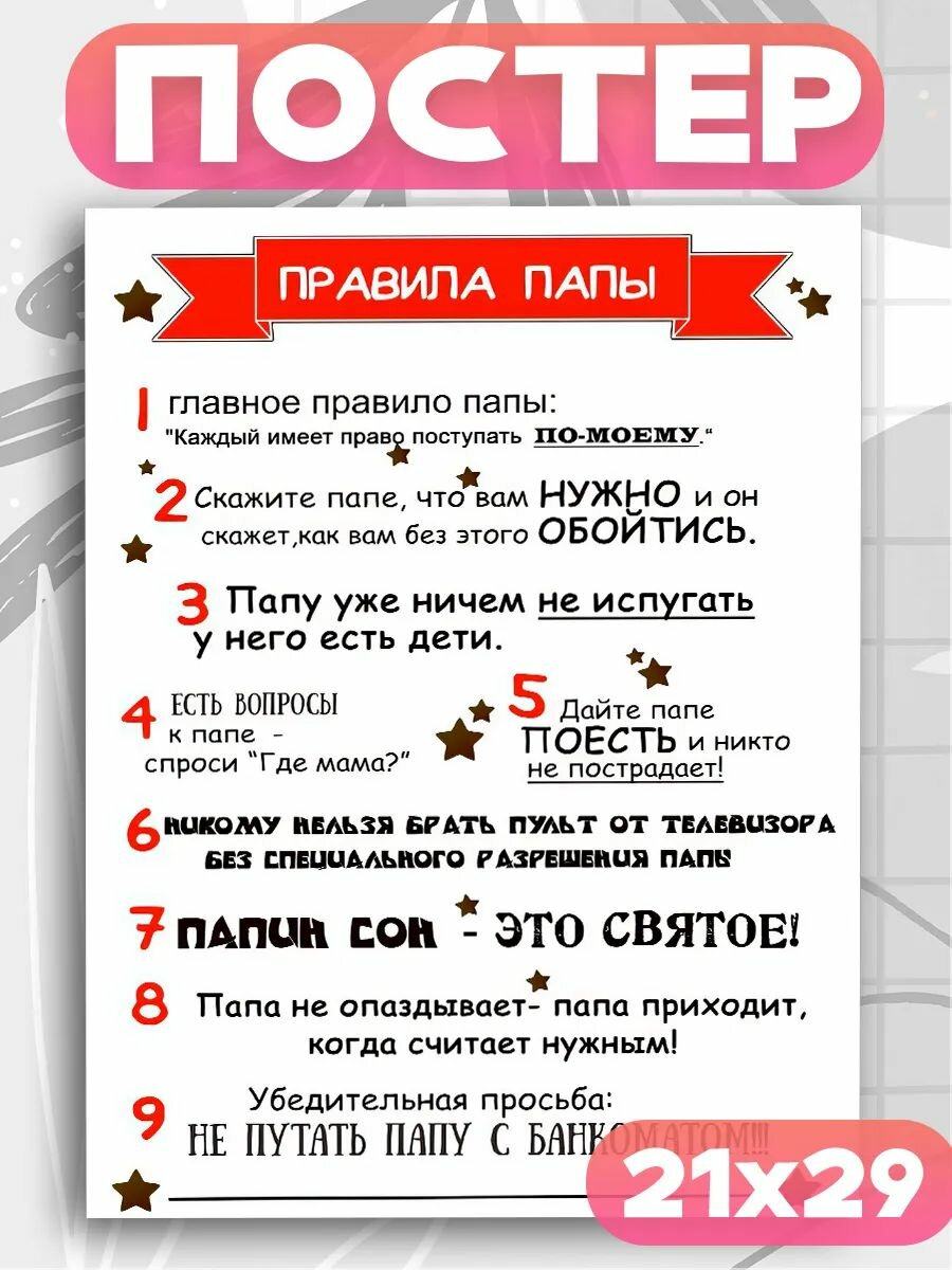 Постер на стену Правила мамы и папы, плакат 1шт, А4 размер.