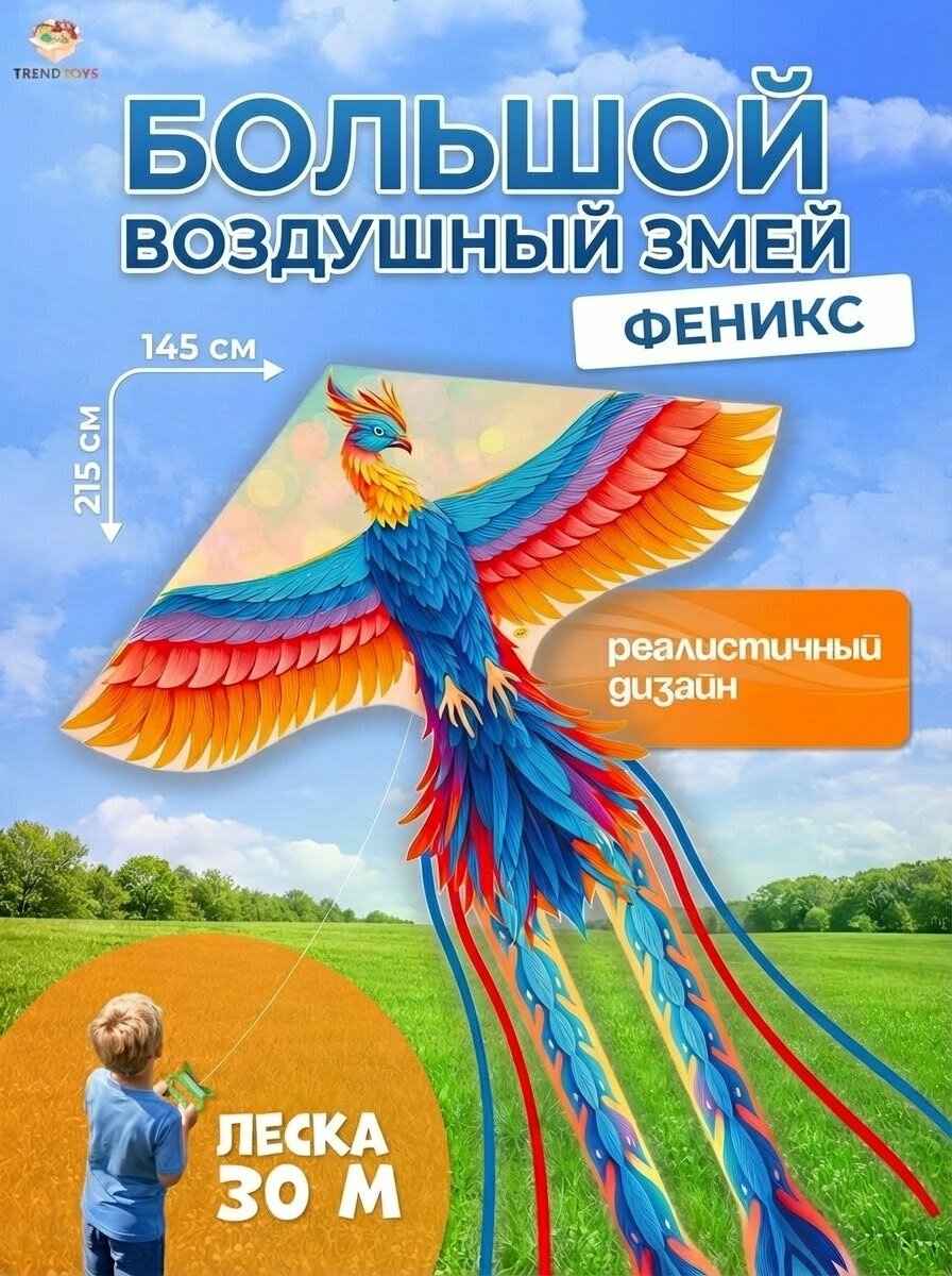 Большой детский воздушный змей Феникс