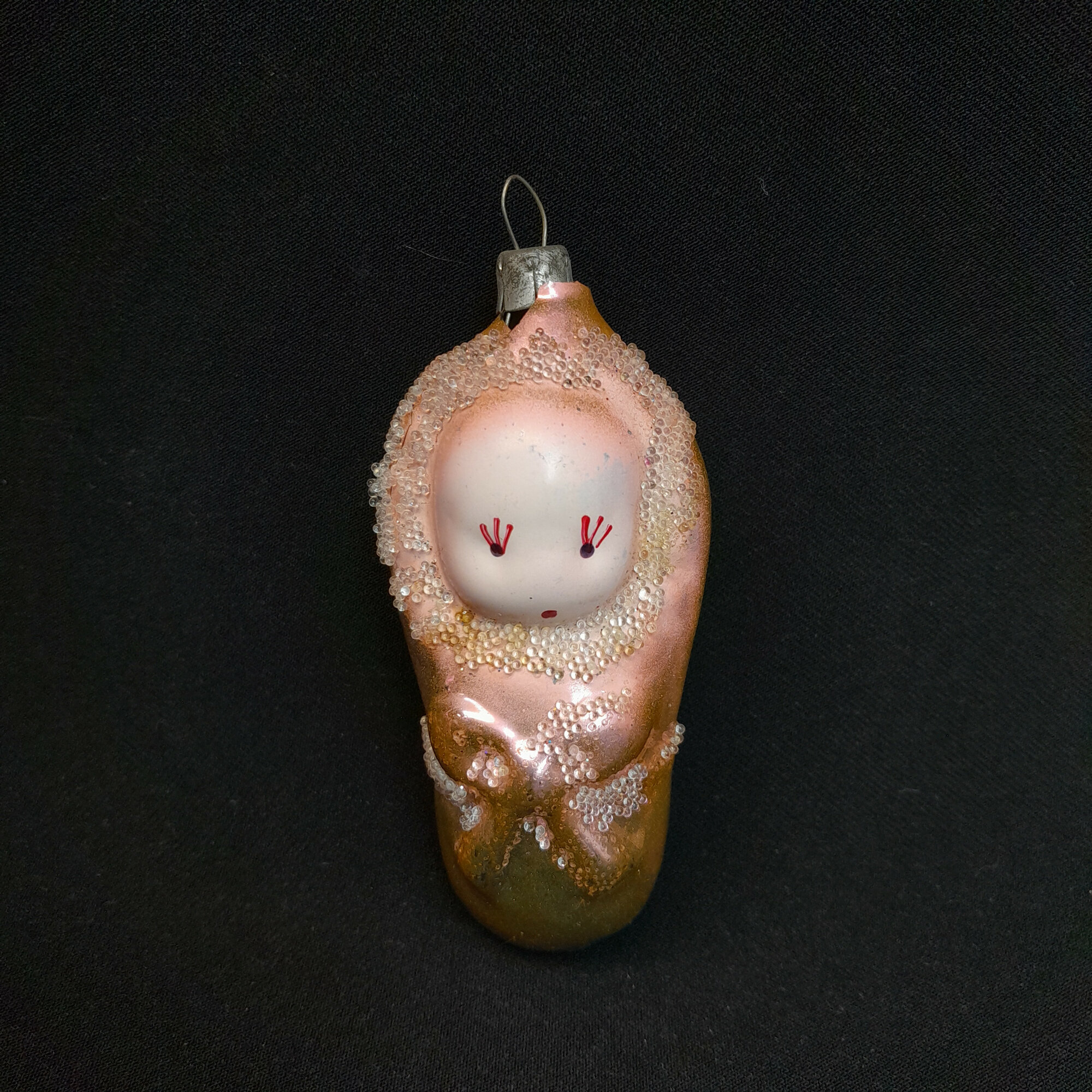 Елочная игрушка СССР, стекло, Малыш в розовом конверте. Винтаж