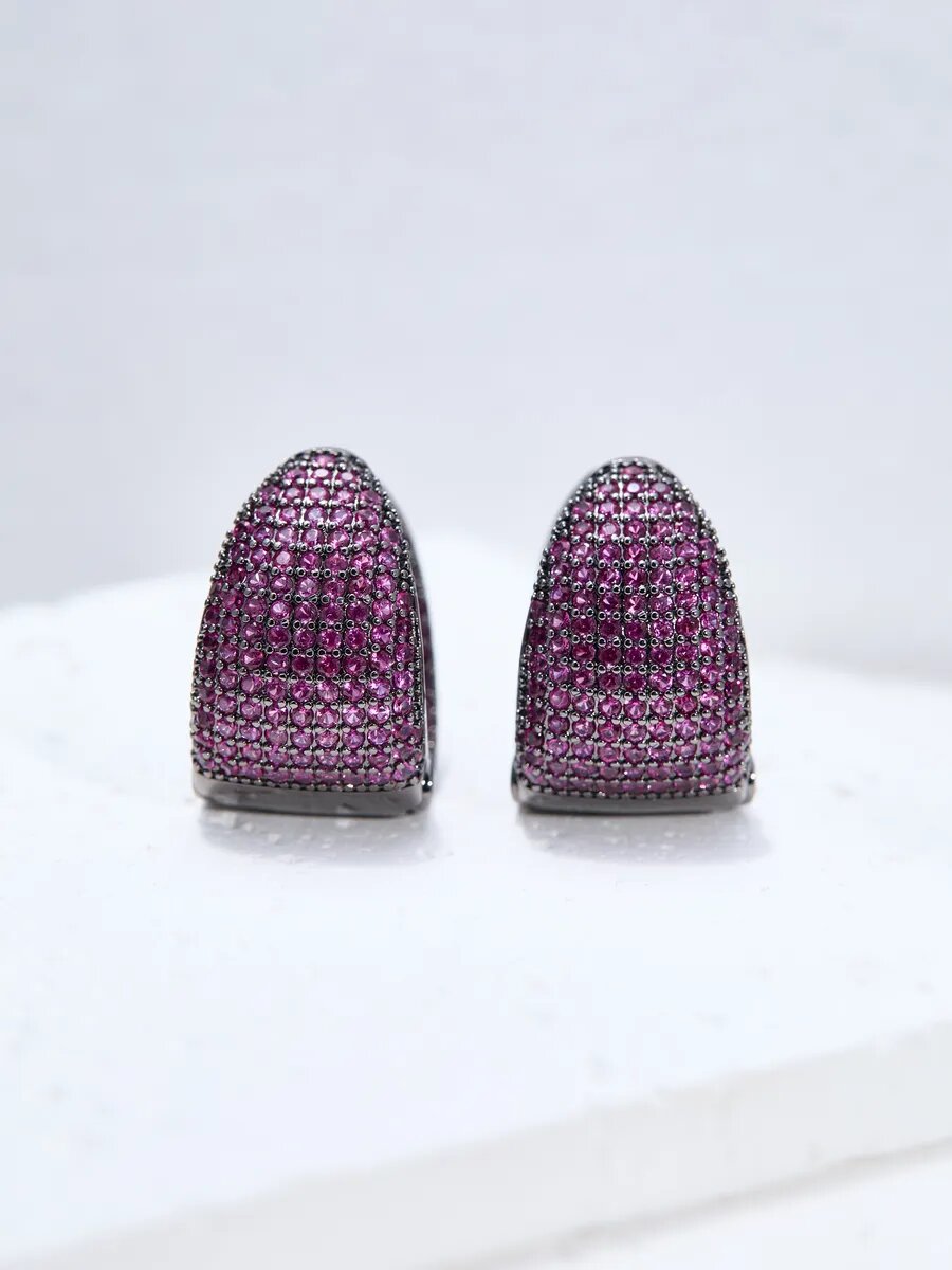 Серьги конго, кристаллы Swarovski, фианит, розовый, черный — фото 1