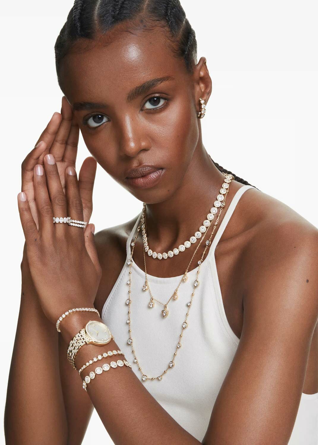 Колье SWAROVSKI, кристаллы Swarovski, длина 41 см, желтый, белый — фото 1