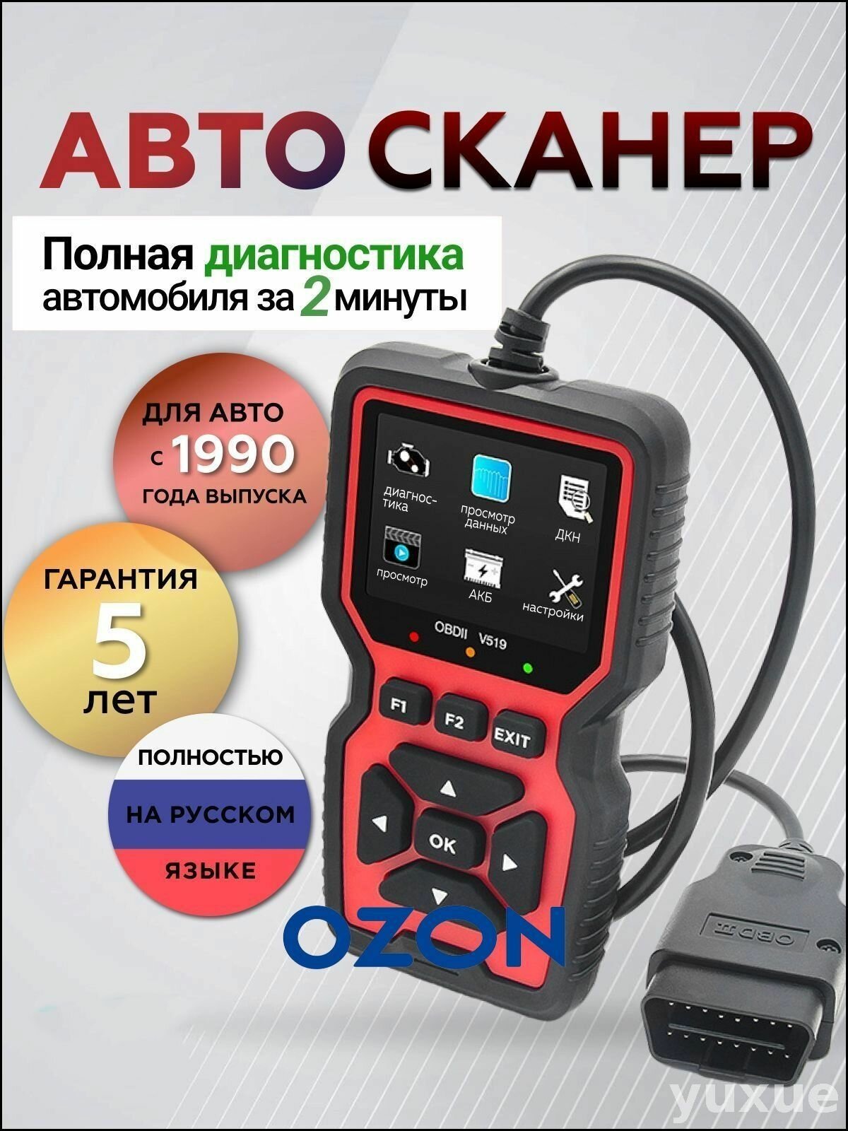 OBD2 сканер CX801 — автомобильный диагностический автосканер для чтения и сброса ошибок, WiFi iOS/Bluetooth Android