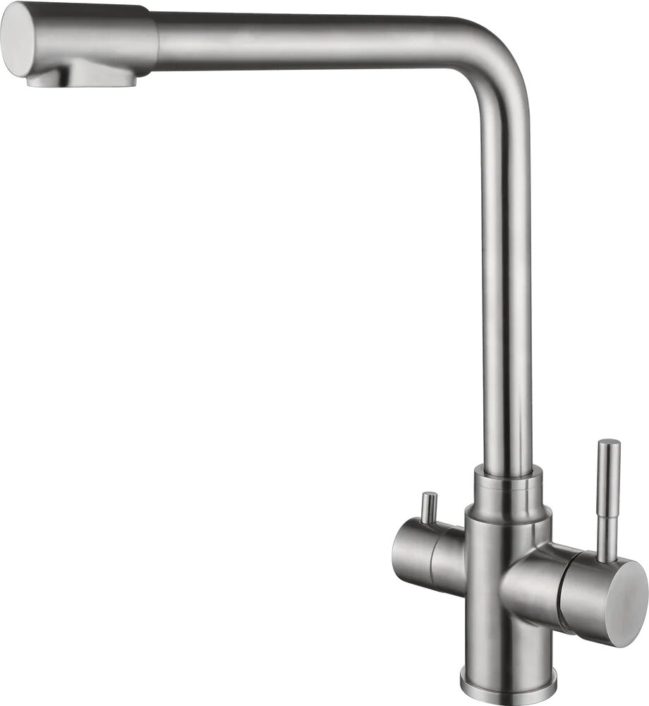 Смеситель для кухни Rush MS9035-33 с краном для питьевой воды, с поворотным изливом, глянцевый, однорычажный, сатин, нержавеющая сталь, с керамическим картриджем