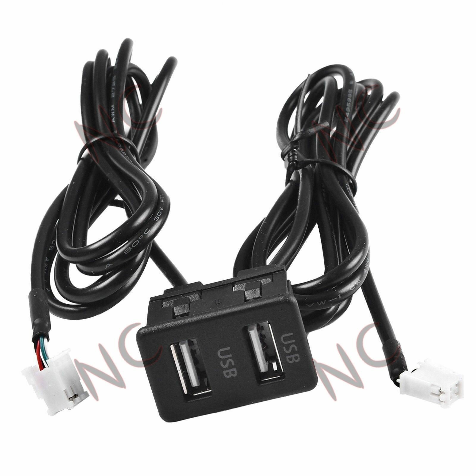 USB-розетка в панель 2 порта для автомобиля — с кабелем 145 см, 4pin+6pin, заподлицо, черная ABS панель 3,4×2,2 см