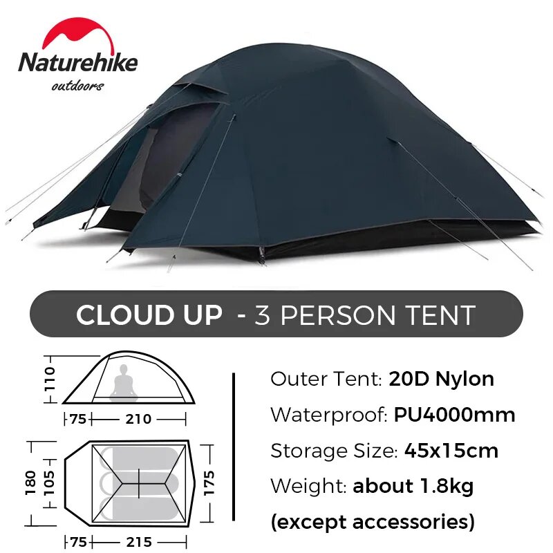 Палатка Naturehike Cloud Up 1 2 3 ультralегкая палатка для кемпинга двойного слоя водонепроницаемая палатка для откры-air походов и трекинга с матом