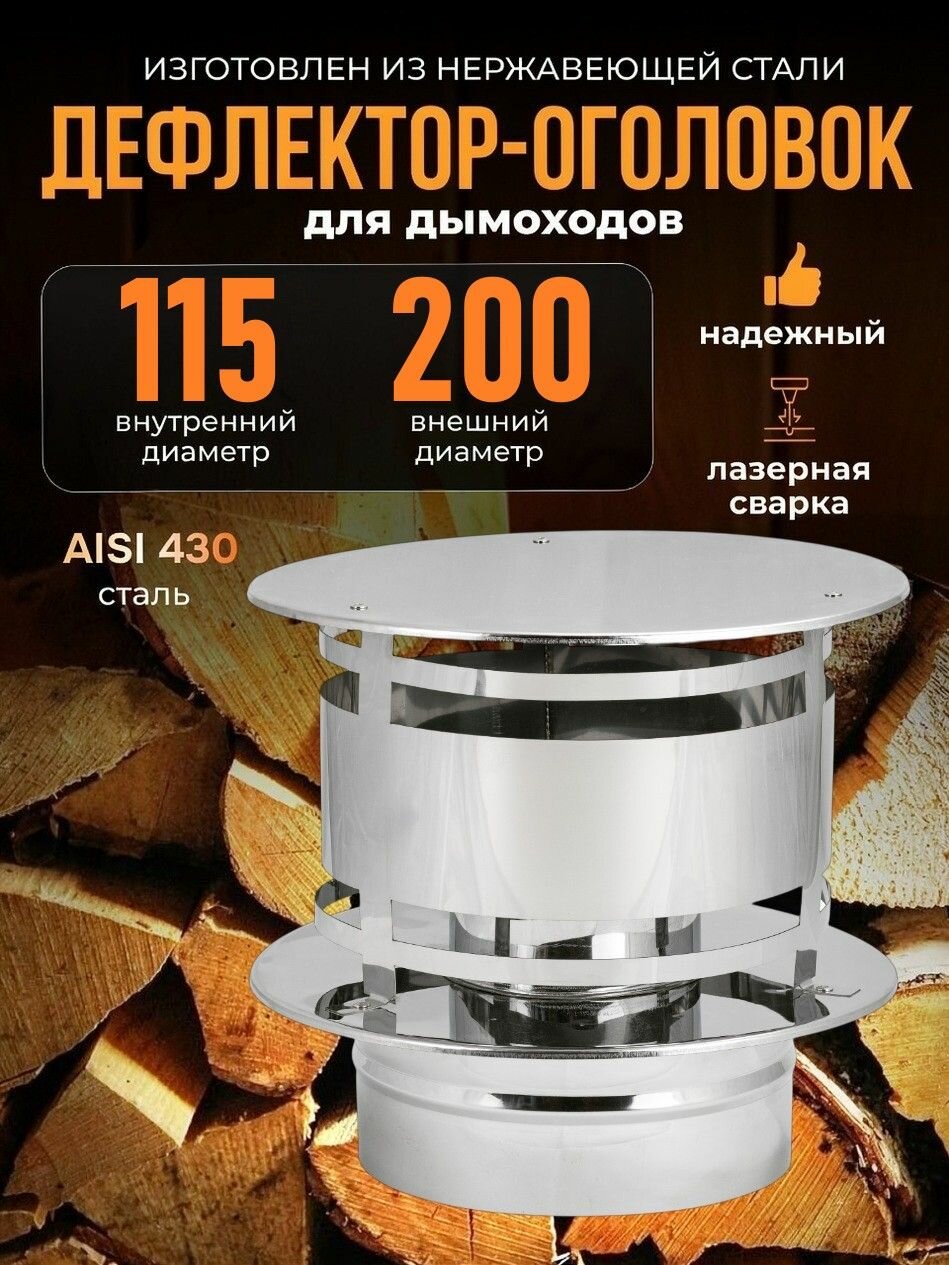 D115/200 дефлектор оголовок (Нерж. ст.430/0,5мм) Конденсат / дефлектор дымохода / вентиляция кров