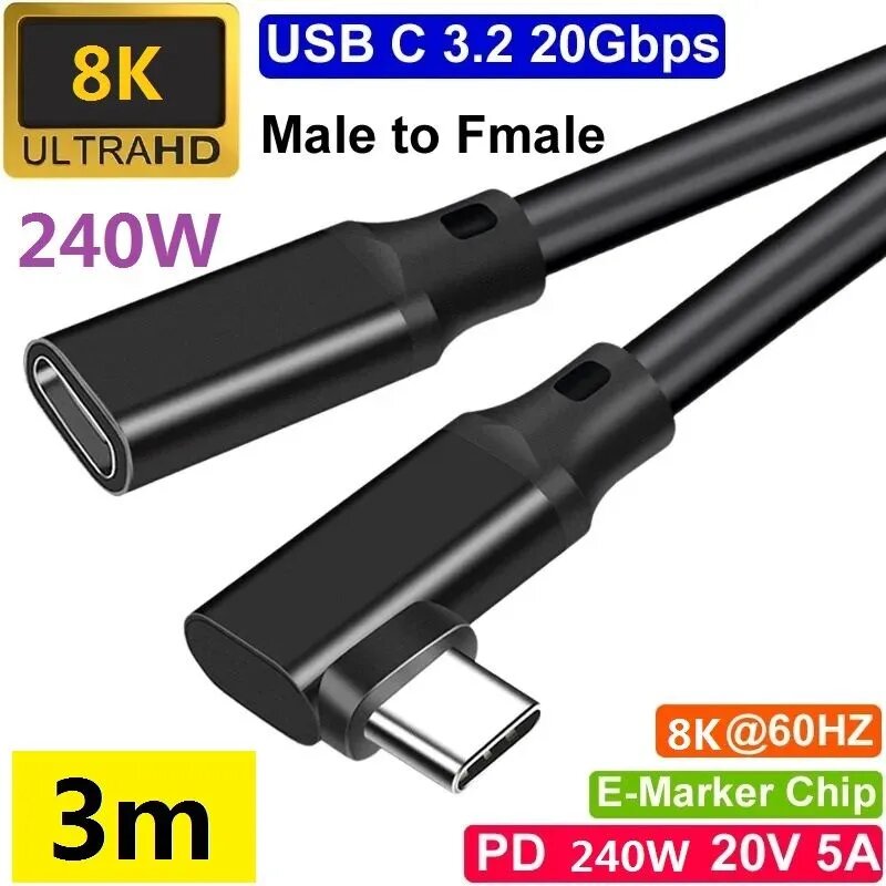PENGQIAO Кабель для мобильных устройств USB Type-C/USB Type-C, 3 м, черный матовый