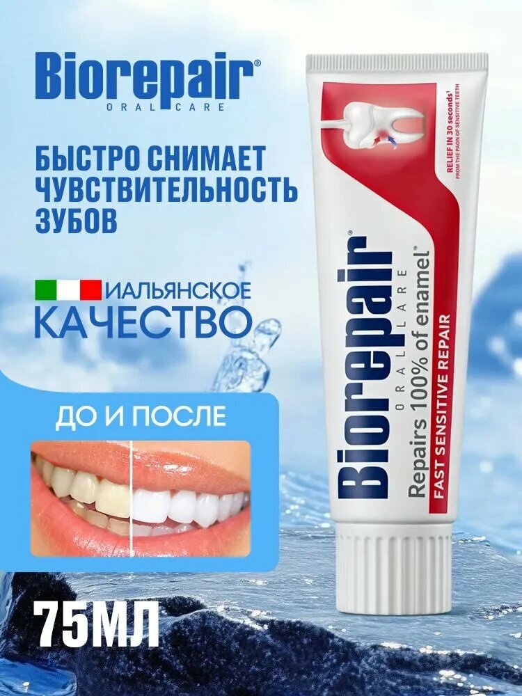 Зубная паста Biorepair Fast Sensitive Repair для чувствительных зубов, 75 мл