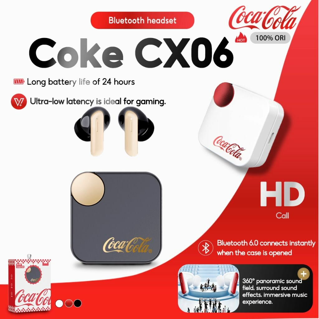 Наушники TWS Coca-Cola CX06 Bluetooth Hi-Fi титановые драйверы ENC 15ч низкая задержка Android/iOS