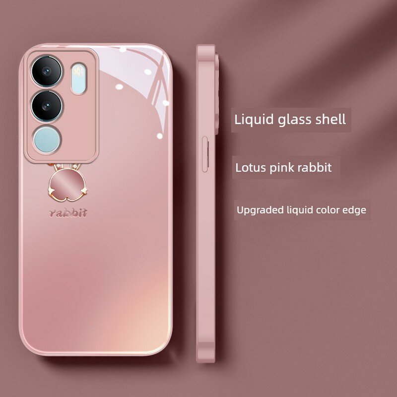 Чехол для Vivo S12, розовый с рисунком кролика в лотос-розовом стиле, металлическое стекло с полной защитой