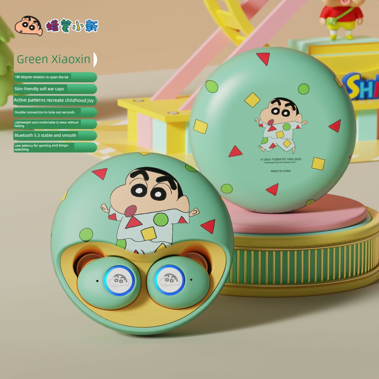 Беспроводные наушники Kodomo no Omocha с 180° поворотной крышкой шумоподавлением и 20-часовым аккумулятором зеленый