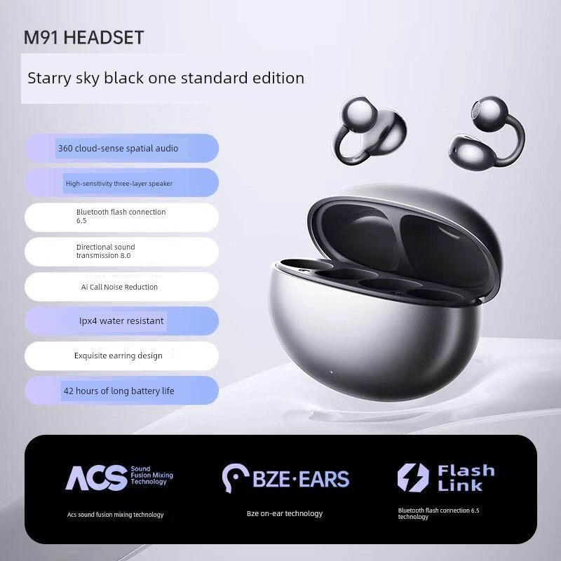 Беспроводные наушники Bluetooth 2024 с шумоподавлением, долгим сроком работы для спорта, дизайн над ушами, звездное