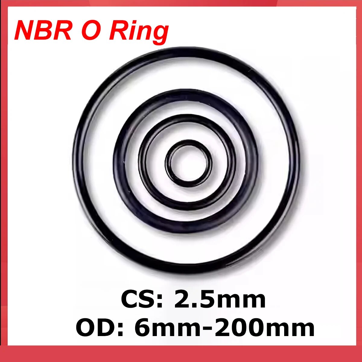 Уплотнительное кольцо NBR CS 2.5 мм, 6-200 мм, 2/5/10/20 шт.