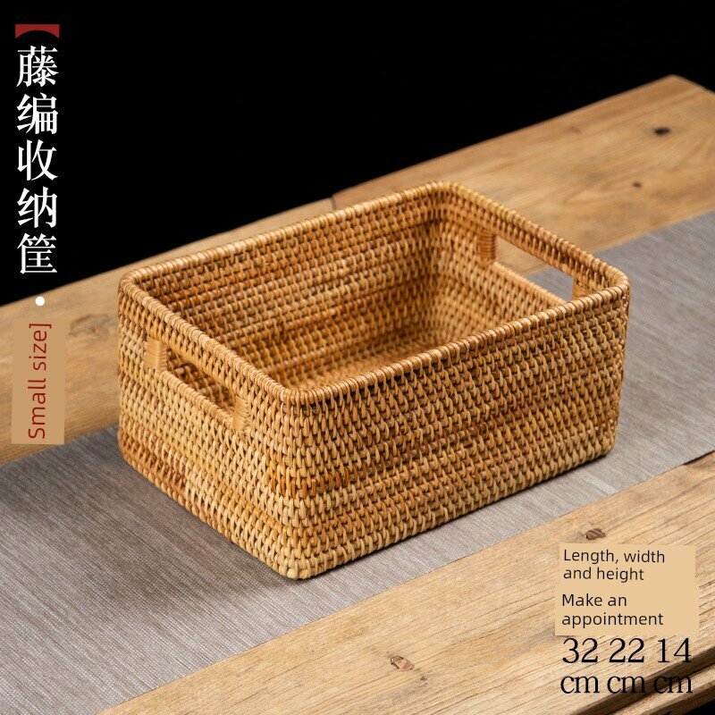 Маленькая ручная корзина из ротанга для хранения в доме, идеальна для закусок, белья и бытовых вещей - натуральный