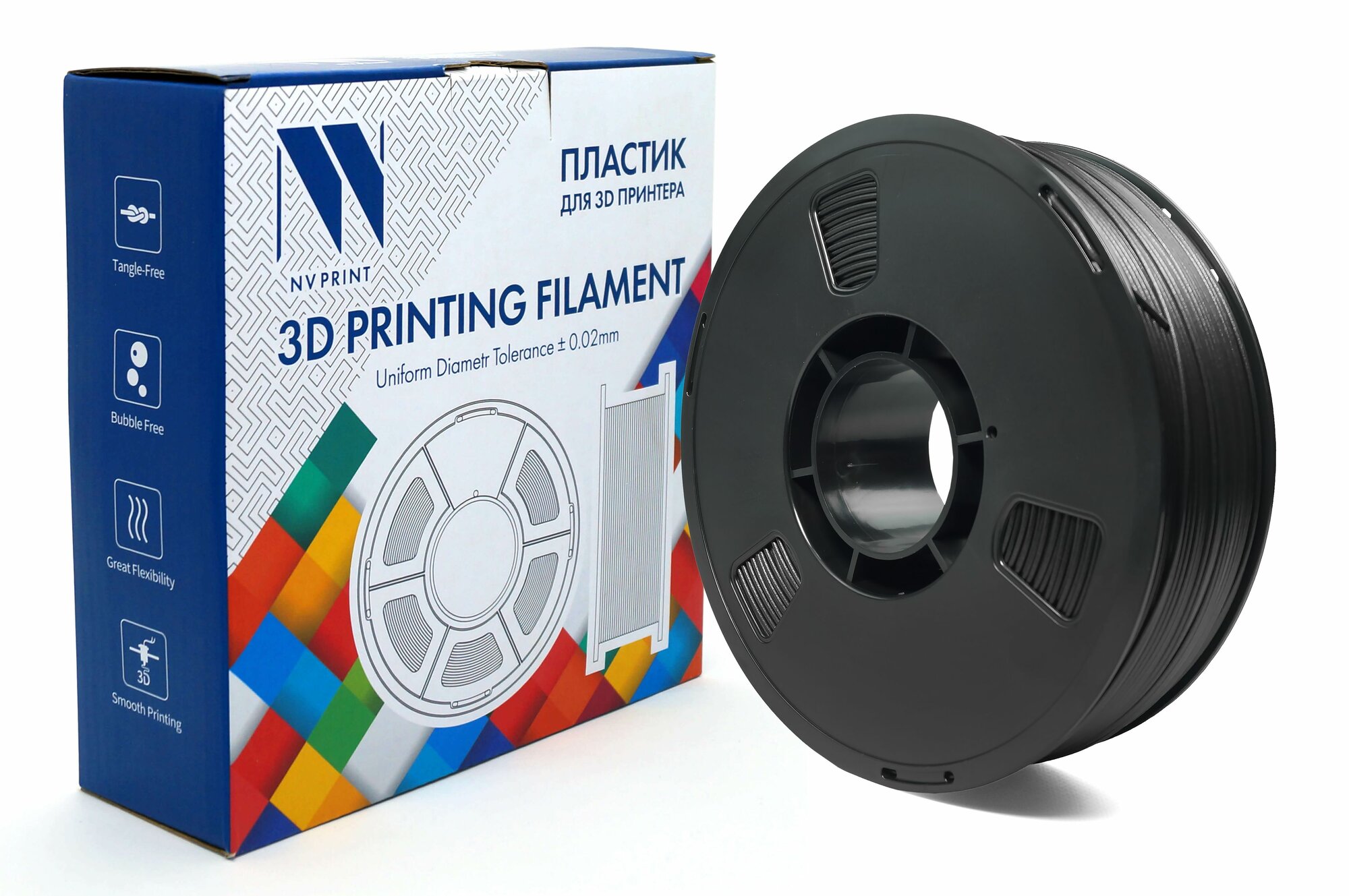 Филамент NV PRINT PETG Carbon Fiber Black c карбоновыми волокнами, черный, для 3D печати диаметр 1.75мм масса 1 кг